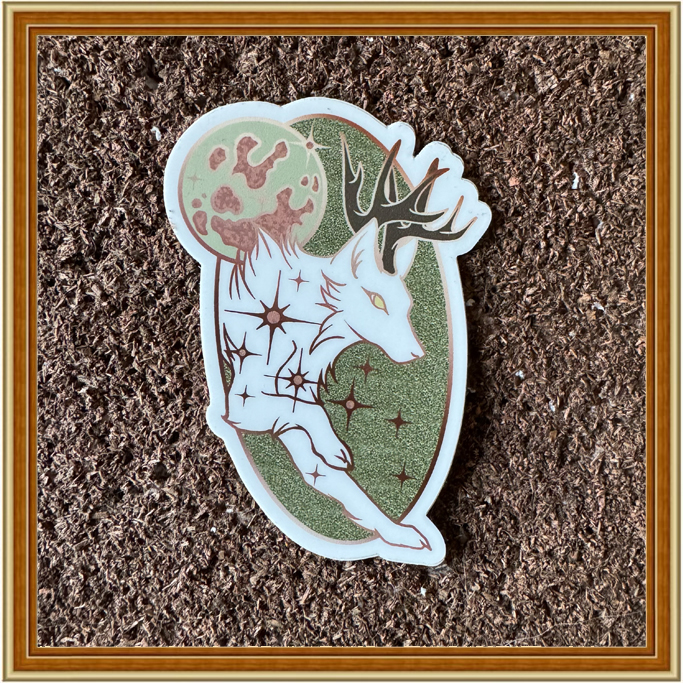 Full Moon Antler Wolf - Die-Cut Sticker Sept '24 - Studio Min Bin Bin